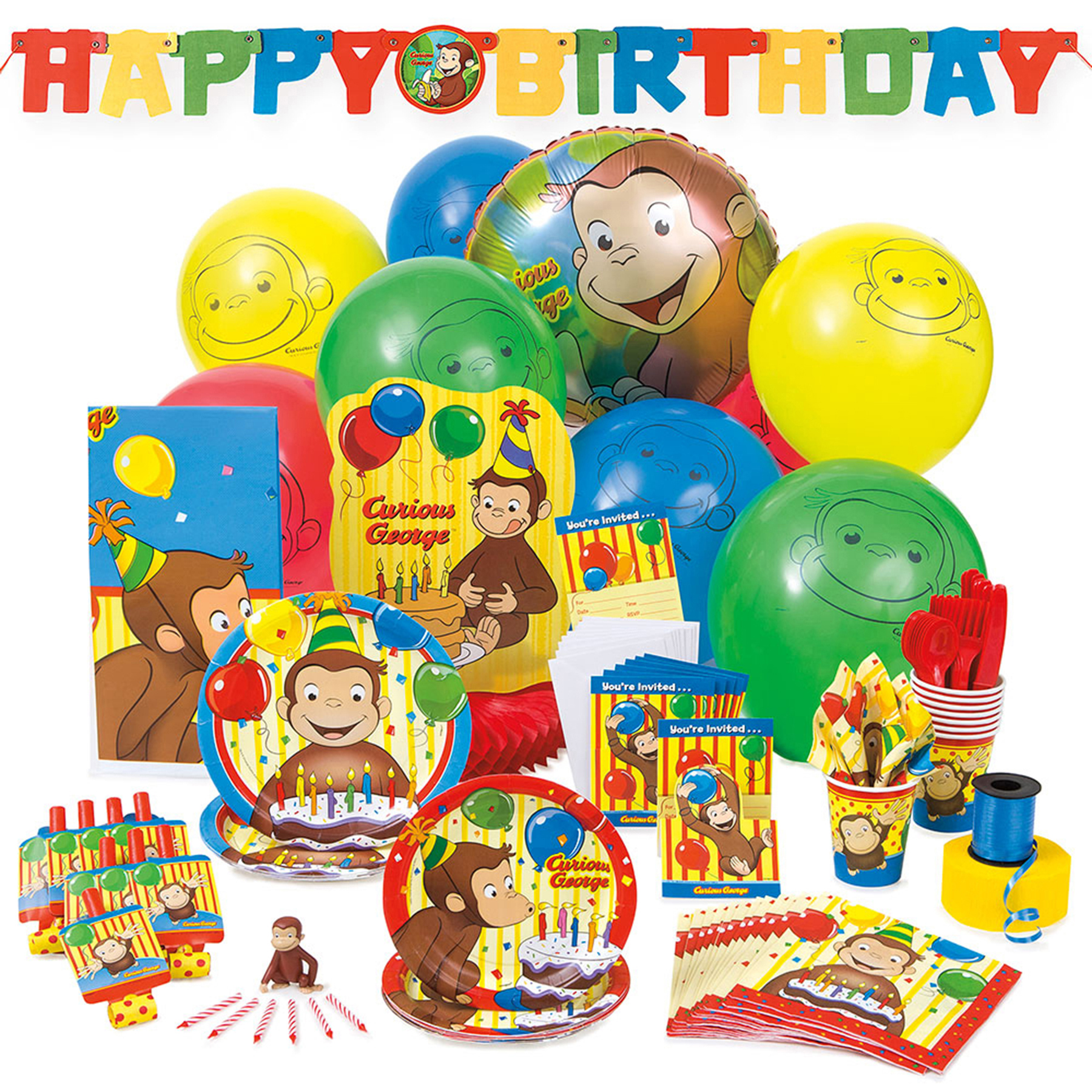 Deluxe Curious George Party Supplies Kit | Curious George Party Supplies